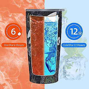 EVANEM 20 Oz Stainless Steel Tumbler With Straw Cleaner Dragonflies Grey Printed Insulated Cup Travel Coffee Mug Vacuum Insulated Tumblers For Home Office