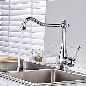 Kitchen Sink Faucet for Bar Farmhouse Commercial, Solid Brass Kitchen Faucet Mixer, Single Hole 360 Rotate Kitchen Tap, Silver Chrome Kitchen Sink Faucet