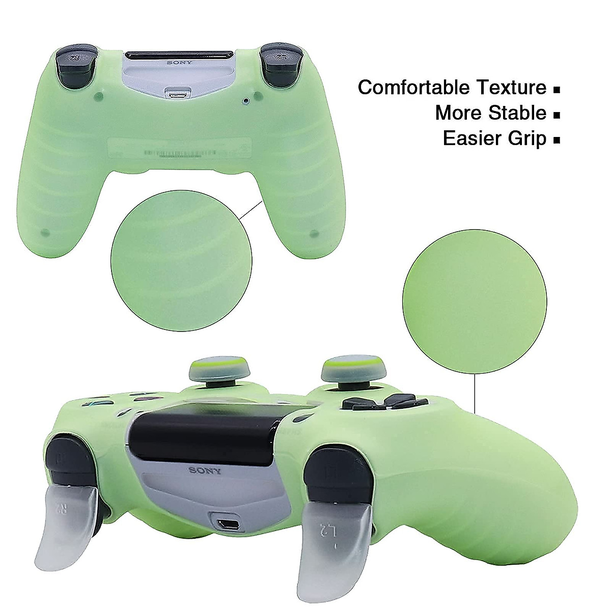 HLRAO Green Anti-Slip Glow in The Dark Protective Silicone Cover Skin Grips Compatible with PS4/Slim/Pro Controller with 8 PCS Thumb Grips Caps and 2 Grips Caps Glow in The Dark.