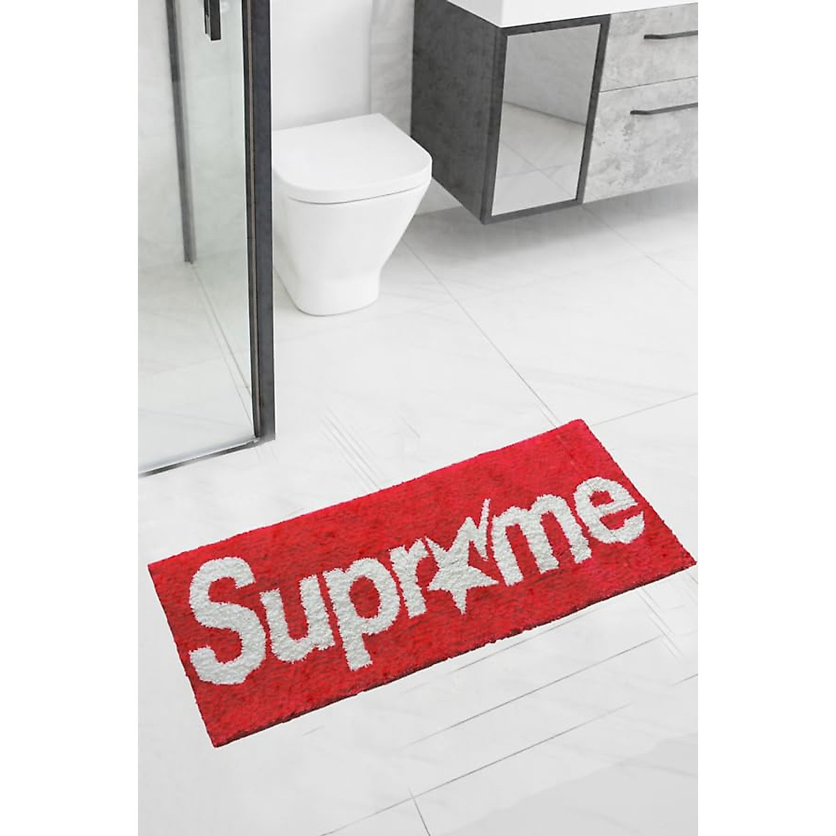 Luxape Supremed Rug - Hypebeast Room Decor - Handmade & Premium- 43 * 16in (110cm) - Suprme Rug - Designer Rugs - Aesthetic Room Decor Rug