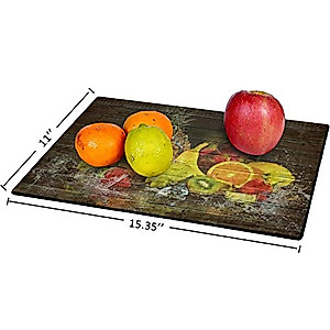 BFJLCWEKF Tempered Glass Cutting Board Fruits on black background with water splash Tableware Kitchen Decorative Cutting Board with Non-slip Legs, Serving Board, Large Size, 15 inches x 11 inches