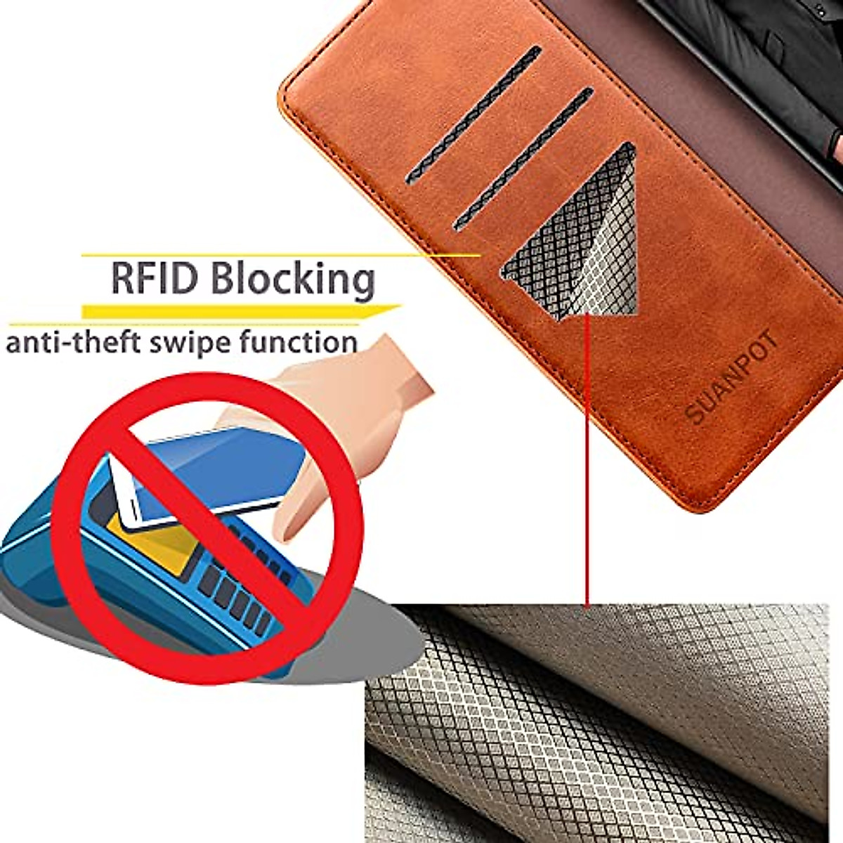 SUANPOT for Samsung Galaxy S21 FE Wallet case 【RFID Blocking】 Credit Card Holder,PU Leather Flip Folio Book Phone case Cover Women Men for Samsung S21 FE 5G case Wallet (Light Brown)