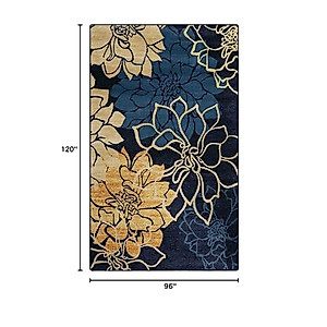 Zacoo Rugs for Living Room 8x10 Rug Modern Area Rug Floral Rug Bedroom Decor Floor Mats Ultra Soft Area Rug Large Non Slip Non Shedding Office Rug Aesthetic Rug for Nursery, Black/Navy/Gold 8'x10'