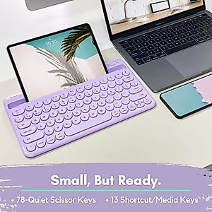 Macally Small Wireless Bluetooth Keyboard for iPad Mini/Air/Pro, iPhone, Tablet, and Phone - 78 Key iPad Keyboard with Built-in Stand - Universal Compatible Multi Device - Purple