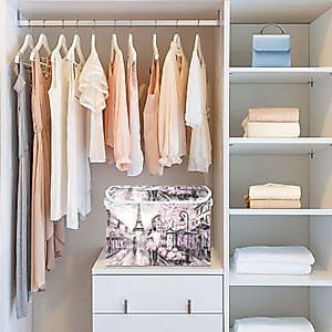 MFTJYO Storage Bin with Lid Romantic Couple Paris Street Scene Foldable Storage Box Washable Fabric Storage Cubes Bin Organizer Basket Closet for Home Bedroom Closet Nursery Office