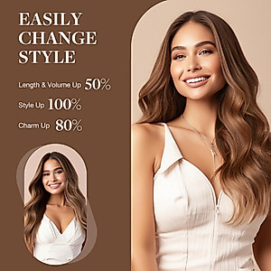 GOO GOO Wire Hair Extensions Human Hair, 3/8/613 Walnut Brown with Ash Brown and Bleach Blonde Balayage 18inch 95g, Invisible Wire Hair Extensions with Transparent, Seamless Fish Line Hairpiece