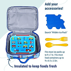 Wildkin Kids Insulated Lunch Box Bag for Boys and Girls, Perfect Size for Packing Hot or Cold Snacks for School and Travel, Mom's Choice Award Winner (Trains, Planes & Trucks)