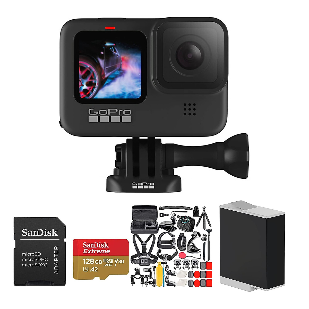 GoPro HERO9 Black 1080p Live Streaming Camera | 33' Waterproof, 8X Slo-Mo, Time-Lapse & Night-Lapse, 50 in 1 Accessory Kit, 128 GB Memory Card, and Waith Rechargeable Battery