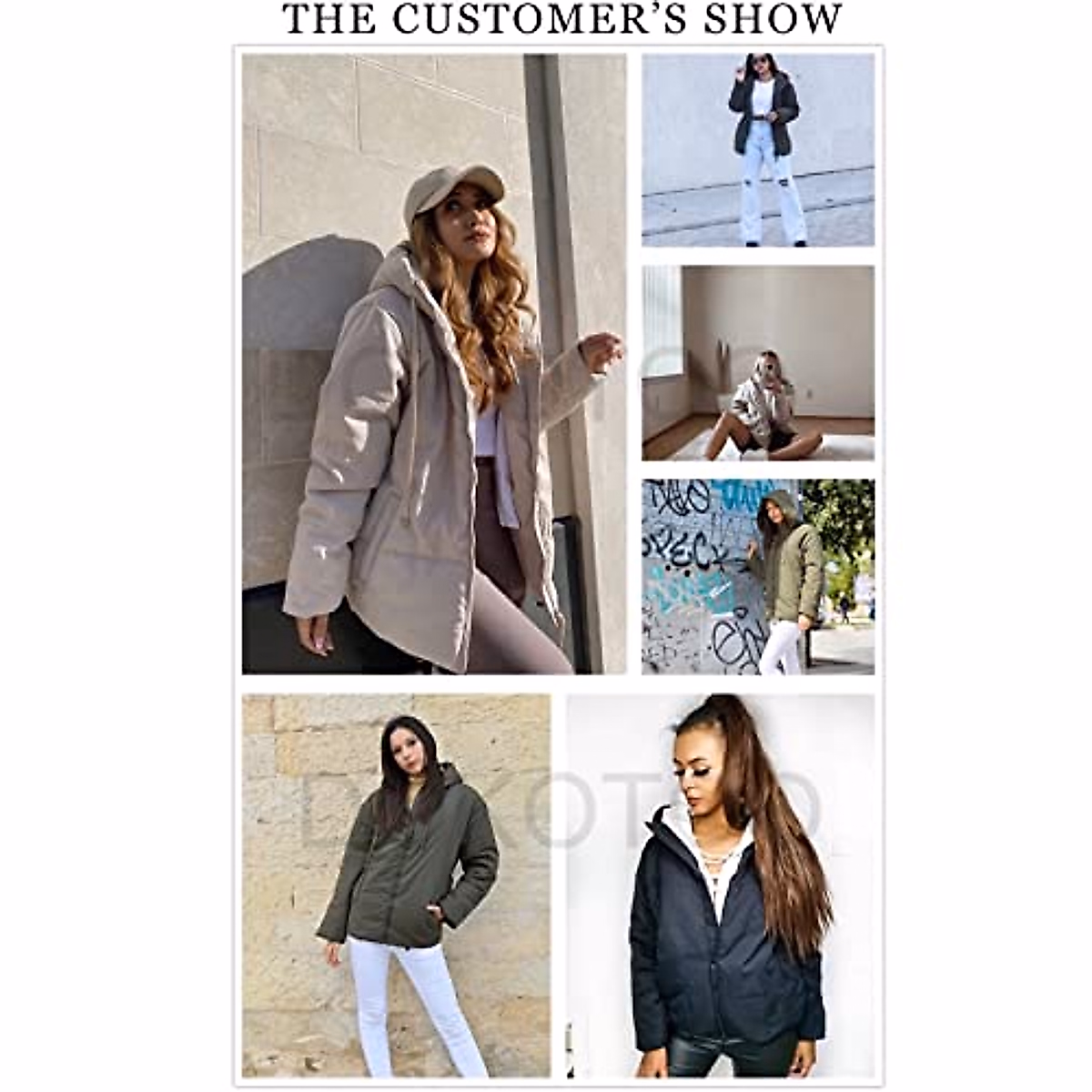 Dokotoo Womens Oversized Fashion Windbreaker Winter Autumn Full Zipper Front Drawstring Hooded Bomber Puffer Jacket Baggy Short Coats for Women Warm Comfy Soft Outerwear with Pockets Beige Medium