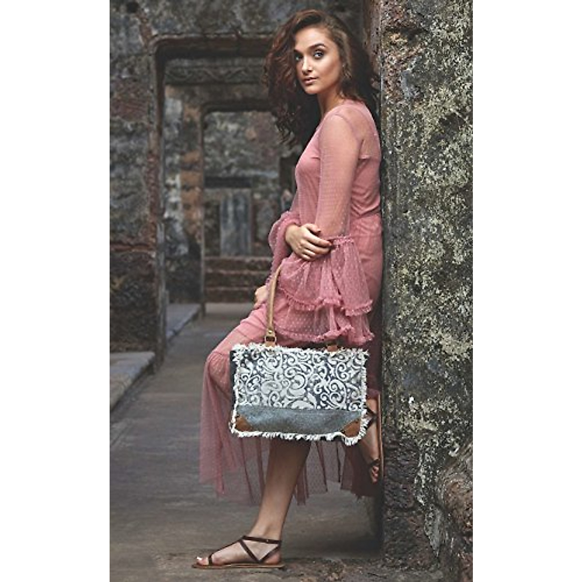 Myra Bag Leaf Swirls Upcycled Canvas Bag S-1151