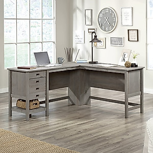 Sauder Cottage Road L-Desk, L: 65.12" x W: 58.66" x H: 29.76", Mystic Oak Finish & Cottage Road Lateral File, L: 32.44" x W: 21.81" x H: 29.76", Mystic Oak Finish