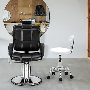 Henf Adjustable Rolling Stool Chair, Multi-Purpose Salon Massage Stool with Wheels and Small Back for Medical Salon Artist Tattoo Facial Manicure Dentist Clinic, White