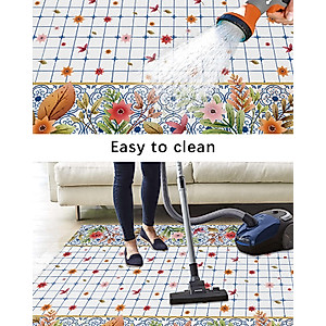 Outdoor Rug Waterproof Mat 4' x 6' for Patio, Summer Fall Ceramic Tile Floral Outside Indoor Non-Slip Front Door Mat RV Camping Carpet Area Rug for Balcony Picnic Beach Deck