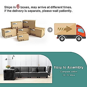 Shintenchi Reversible Modular Sectional Sofa Couch,116" Velvet U-Shaped Sectional Couch Sofa with Ottomans, 6 Pieces Modular Large Sectional Sofa Set for Living Room,Dark Gery