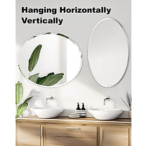 Artloge Frameless Oval Wall Mirror: Decorative Elliptical Mirrored Glass Vanity with Beveled Silver Edge for Bathroom Bedroom Livingroom Dining Room Entryway Hallway, 32 x 24 inch