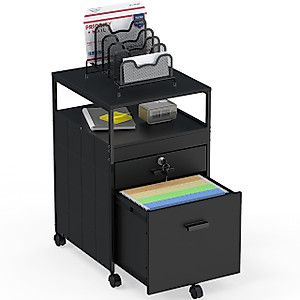 SHW Rolling File Cabinet w/ 2 Drawers & Open Shelf, Black