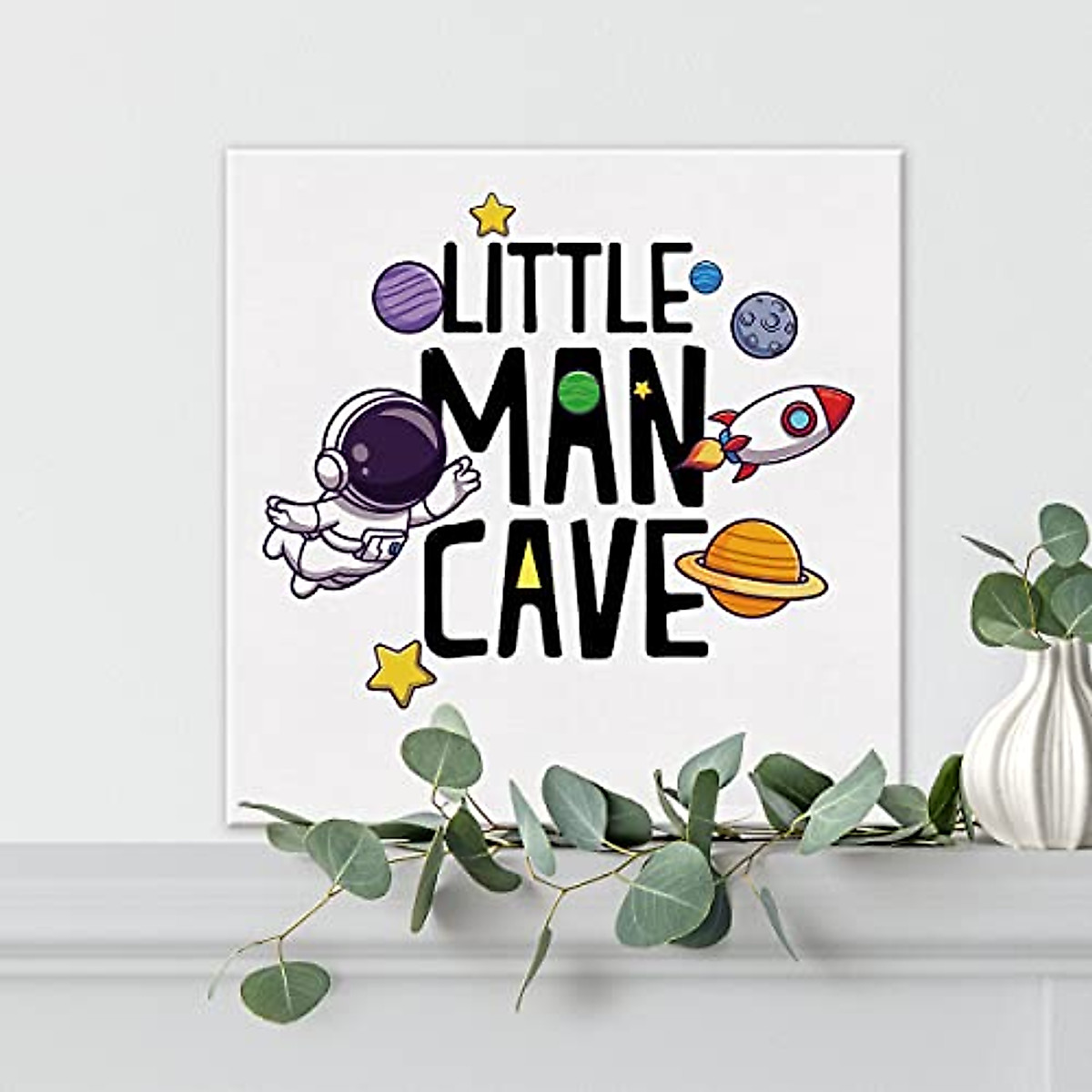 Outer Space Nursery Sign Wall Art Prints Canvas Painting Space Astronaut Little Man Cave Print Home Boys Bedroom Decor 8" x 8"