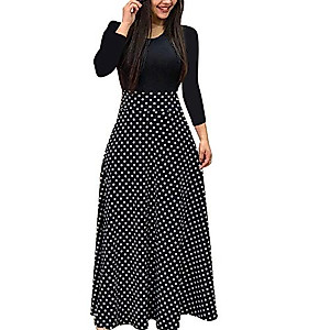 Kanhan Fashion Women Long Sleeve Floral Boho Print Slim Long Maxi Dress High Waist Casual Dress (S, Black)