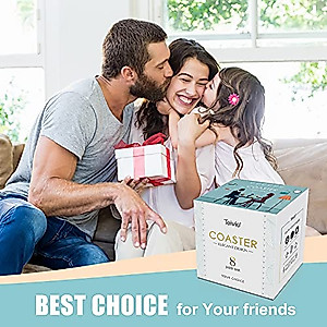 Teivio Round Drink Coasters Set of 8, Blue Marble Absorbent Stone Coaster Set, Cork Base, with Holder, Decorative Cup Coasters for Housewarming