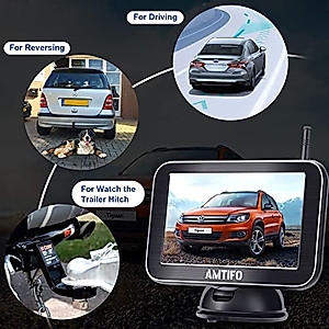 AMTIFO Wireless Backup Camera HD 1080P 5 Inch Split Screen Monitor Digital Stable Signal Car Truck RV Bluetooth License Plate Rear View Cam System 2 Channels Clear Night Vision W3