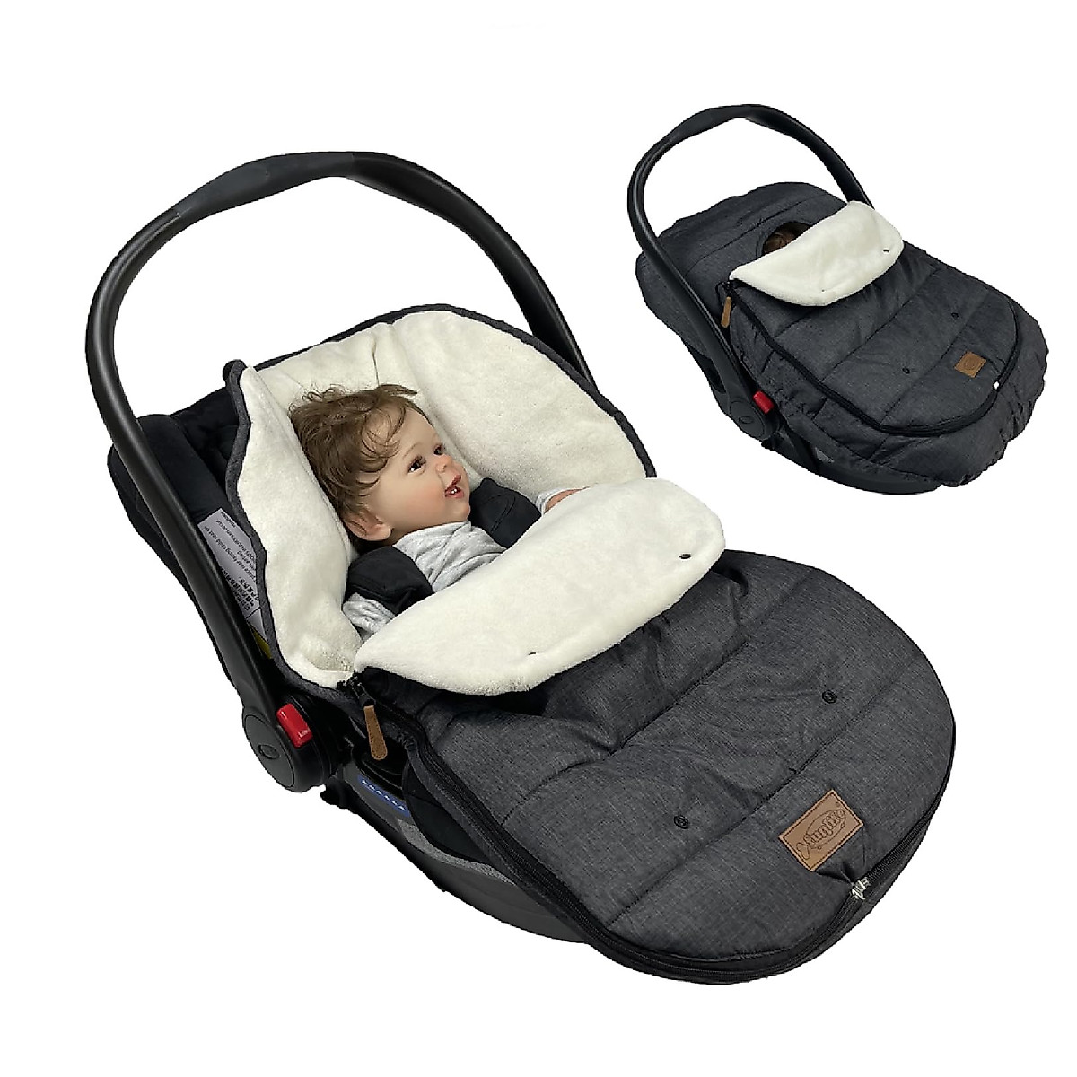 funlife 4 in 1 Premium Waterproof Universal Anti-Wind Infant Car Seat Cover Comes with Ultra Soft Fleece Car Seat Bunting Bag for Winter,Car Seat Cover Bunting Set for 0-12M