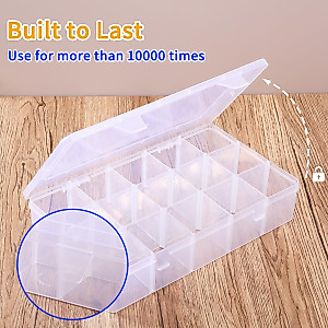 15 Grids Tackle Box Organizer, Large Clear Plastic Organizer Box with Adjustable Dividers for Beads, Art DIY, Crafts, Jewelry, Fishing Tackle with Label Stickers (1)