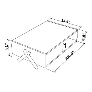 HT Design Kipp Cross Legs Wooden Frame Rectengular Coffee Table for Living Rooms with Interior Shelving, Walnut/Yellow