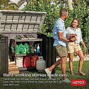 Keter Store-It-Out Prime XL 4.75 x 2.6 Foot Resin Outdoor Storage Shed with Double Doors and Easy Lift Hinges, Perfect for Trash Cans, Garden and Yard Tools, and Pool Toys, Black