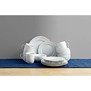 Everyday White by Fitz and Floyd Beaded 16 Piece Dinnerware Set, Service for 4