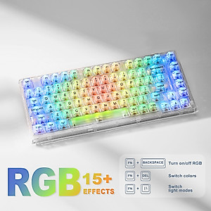 YUNZII X75 82 Key Hot Swappable Mechanical Keyboard with Transparent Keycaps, Gasket Mount 75 Keyboard, RGB Backlit Custom Gaming Keyboard for Windows/Mac (Crystal Ice Switch, Wired-White)