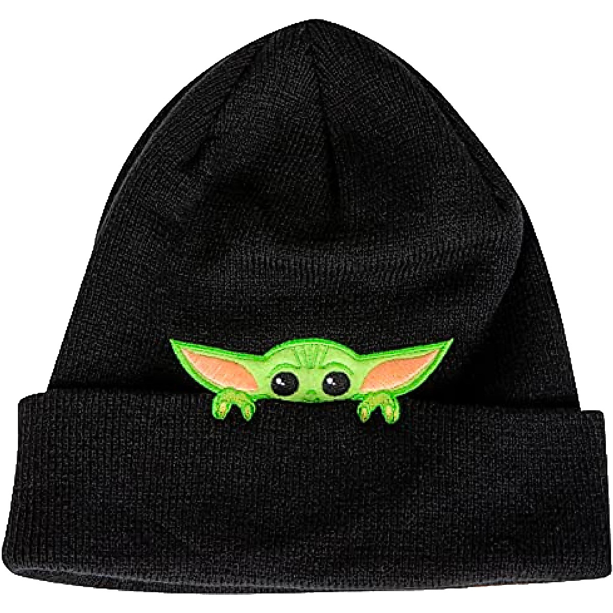 Star Wars The Mandalorian Grogu Peek-A-Boo Knitted Cuffed Beanie, Black, One Size