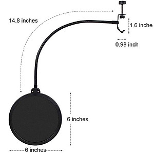 Tzong Microphone Pop Filter Mask Shield For Any Other Microphone, Dual Layered Wind Pop Screen With A Flexible 360° Gooseneck Clip Stabilizing Arm
