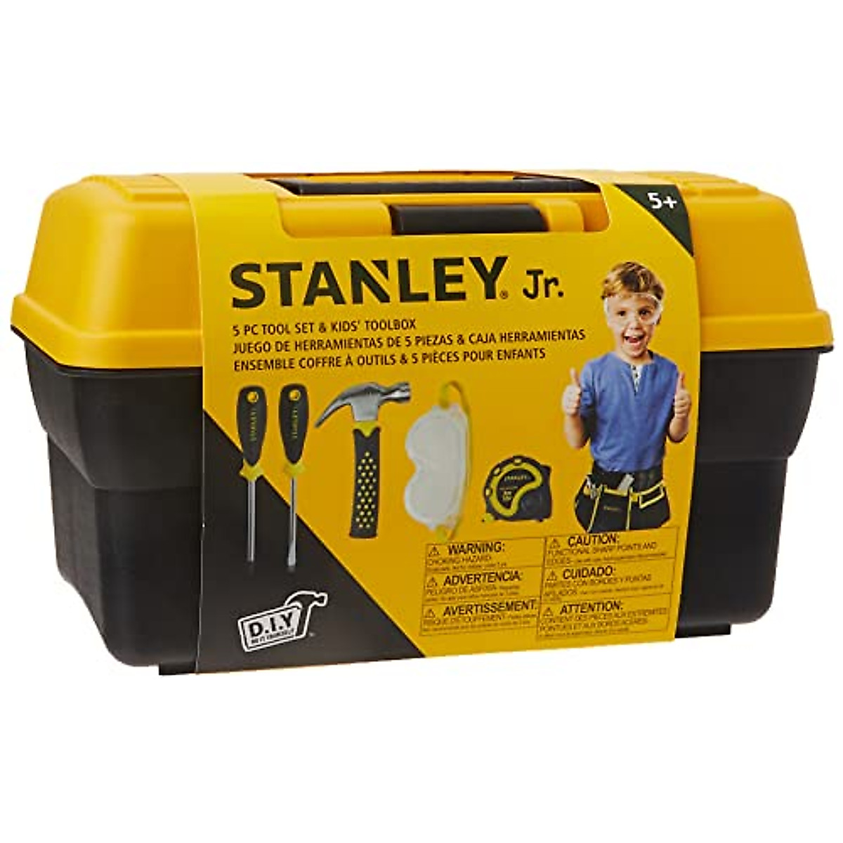 Stanley Jr. - Tool Box and 5 pcs Set of Tools, Tool Set Ages 5+ (TBS001-05-SY), Mixed