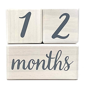 Pondering Pine Baby Milestone Blocks - Natural White Stain Pine Wood with Weeks Months Years Grade and Holidays, Newborn Weekly Monthly First Year Picture Props, 6 Block Milestones Age Set with Bag
