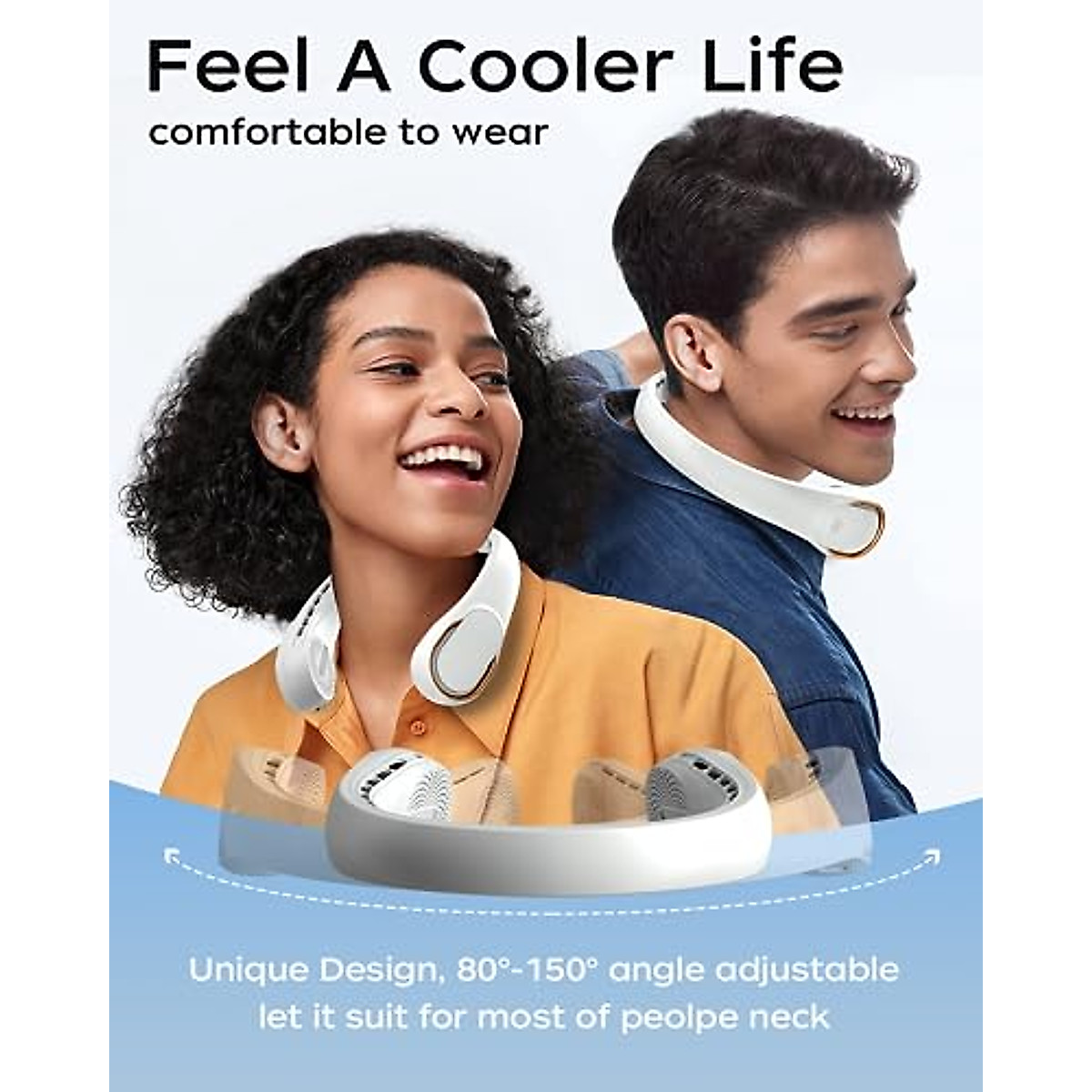 Neck Fan, Portable Fan around Neck, 4000 mAh Battery Operated Wearable Personal Fan with USB Rechargeable, 3 Wind Speed, Fast Cooling, Ultra Quiet, Bladeless, Headphone Design for Travel, Men Women