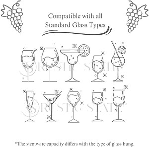 Rustic State Mucur Rake Design Wall Mounted Stemware Rack Hanging Shelf Glassware Holder Bar Organizer with 6 Wine Glass Storage 17.5 Inch Long Light Walnut