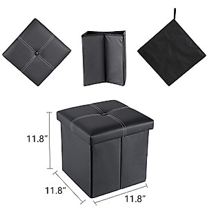 RUNJIN Foldable Storage Ottoman Footrest,Linen Storage Square Cube Foot Rest Stool with Memory Foam Lid,Toy Box,Coffee Table Chest,Trunk Seat Stool,11.8"x11.8"x11.8",Grey,Pack of 2