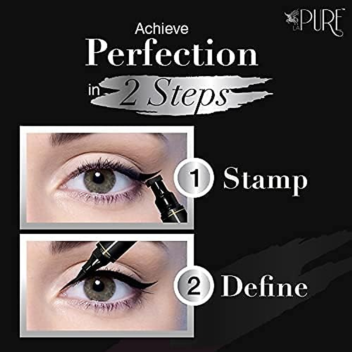 LA PURE Waterproof Liquid Eyeliner Stamp Winged Eyeliner Tool 2x Cat Eye Winged Eyeliner Stamp & Fine Tipped Pen Eyeliner Stencil Smudge Proof Black Eye Liner Tiktok Trend Items Wing Stamp - Black 8mm