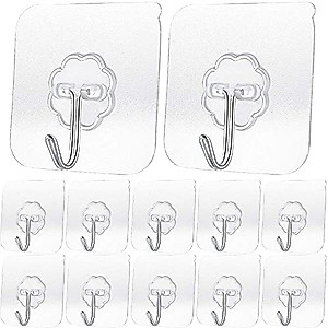 Alayaglory 20 Pack Transparent Adhesive Hooks 30 lb(Max), Waterproof and Oilproof Reusable Seamless Hooks, Heavy Duty Wall Hook for Kitchen Bathroom Office
