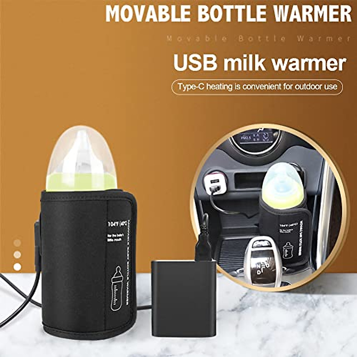 Kakalote 10V Car Baby Bottle Warmer,Portable Travel Milk Bottle Constant Temperature Feeding Bottle,USB Baby Bottle Warmer for Travel Camping(Size:4.9x3.1inch)