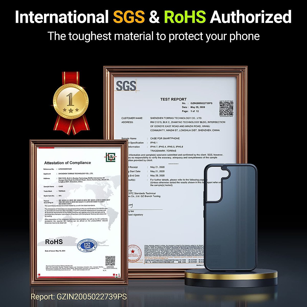 TORRAS Shockproof Galaxy S22 Plus Case, Military Grade Drop Tested, Translucent Matte, Slim Protective, 5G Guardian, Black