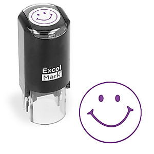 Smiley FACE - ExcelMark Self-Inking Round Teacher Stamp - Purple Ink