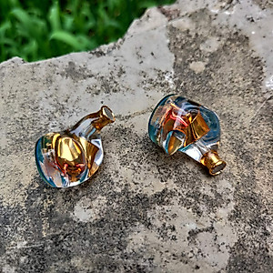 Resin in-Ear Monitor Headphones with Pure Copper Graphene Unit,with Copper-Silver 8-core 3.5mm MMCX Connector,with Earphone Storage Box,for Singers Drummers Musicians (Oceans Heart)