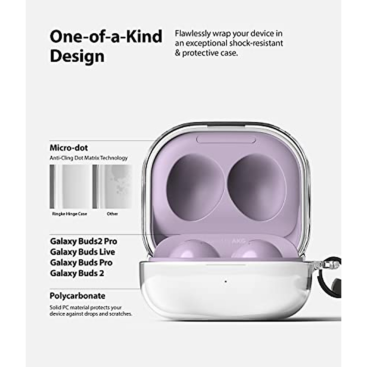 Ringke Hinge [Anti-Yellowing Material] Compatible with Samsung Galaxy Buds 2 Pro Case, Galaxy Buds 2, Galaxy Buds Pro, and Galaxy Buds Live, Sturdy Solid Transparent Cover for Galaxy Buds2 Pro - Clear