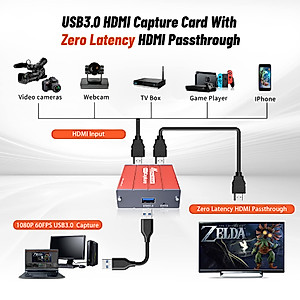 Mirabox USB3.0 4K HDMI Video Capture Card, 1080P 60FPS HD Game Capture Device Cam Link with HDMI Passthrough Work with Xbox PS5 PS4 Switch DSLR for OBS Twitch Live Streaming and Recording (Orange)