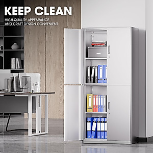 DNA MOTORING Metal Storage Cabinet, 71'' Locking Cabinet with 4 Doors and 2 Adjustable Shelves, Metal Cabinet Heavy Duty Utility Cabinet for Garage,Office,Home,Gym, White, TOOLS-00634-WH-WH