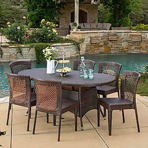 Christopher Knight Home Lennox Outdoor Wicker Round Dining Set, 7-Pcs Set, Multibrown