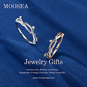 MOOSEA Twig Moissanite Stackable Band for Women, D Color VVS1 Clarity Lab Created Diamond Wedding Band 14K Yellow Gold Vermeil Art Deco Branch Moissanite Band for Women Jewelry Gifts