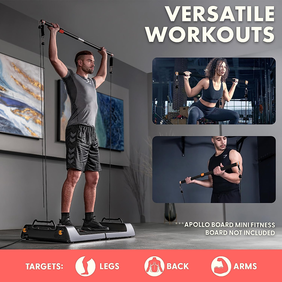 SQUATZ Resistance Bar For Apollo Board - Adjustable and Detachable Resistance Rod for Full Body Workout, Easy to Use and Disassemble, Heavy Duty, Use with Apollo Fitness Board