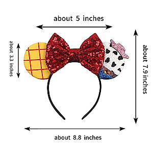 Foeran Mouse Ears Headbands, Sequin Mouse Ears Headband with Bow for Kids Adults Women, Accessories for Birthday Party Cosplay Costume(cow yellow)